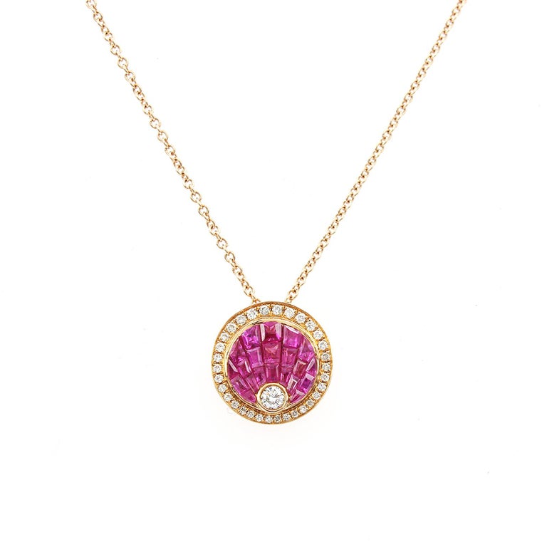 18 Karat Invisible Setting Ruby and Diamonds Pendant Necklace at 1stDibs