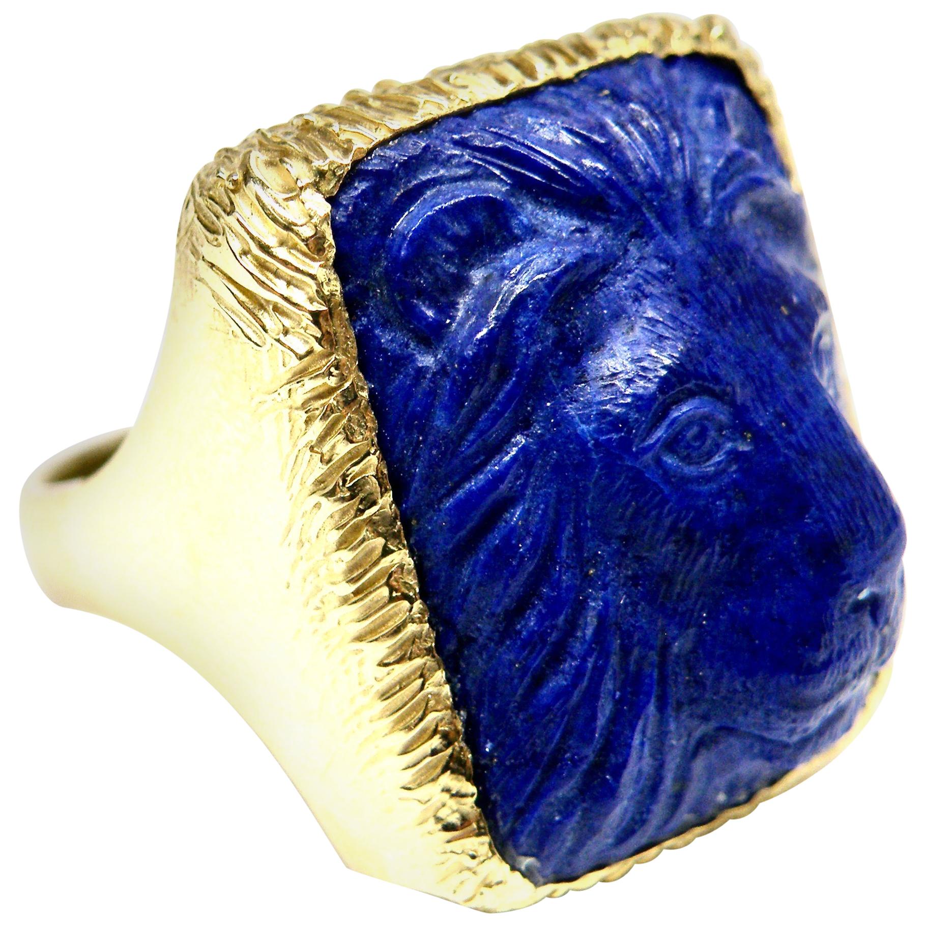 Aquamarine Lion Head Ring at 1stDibs