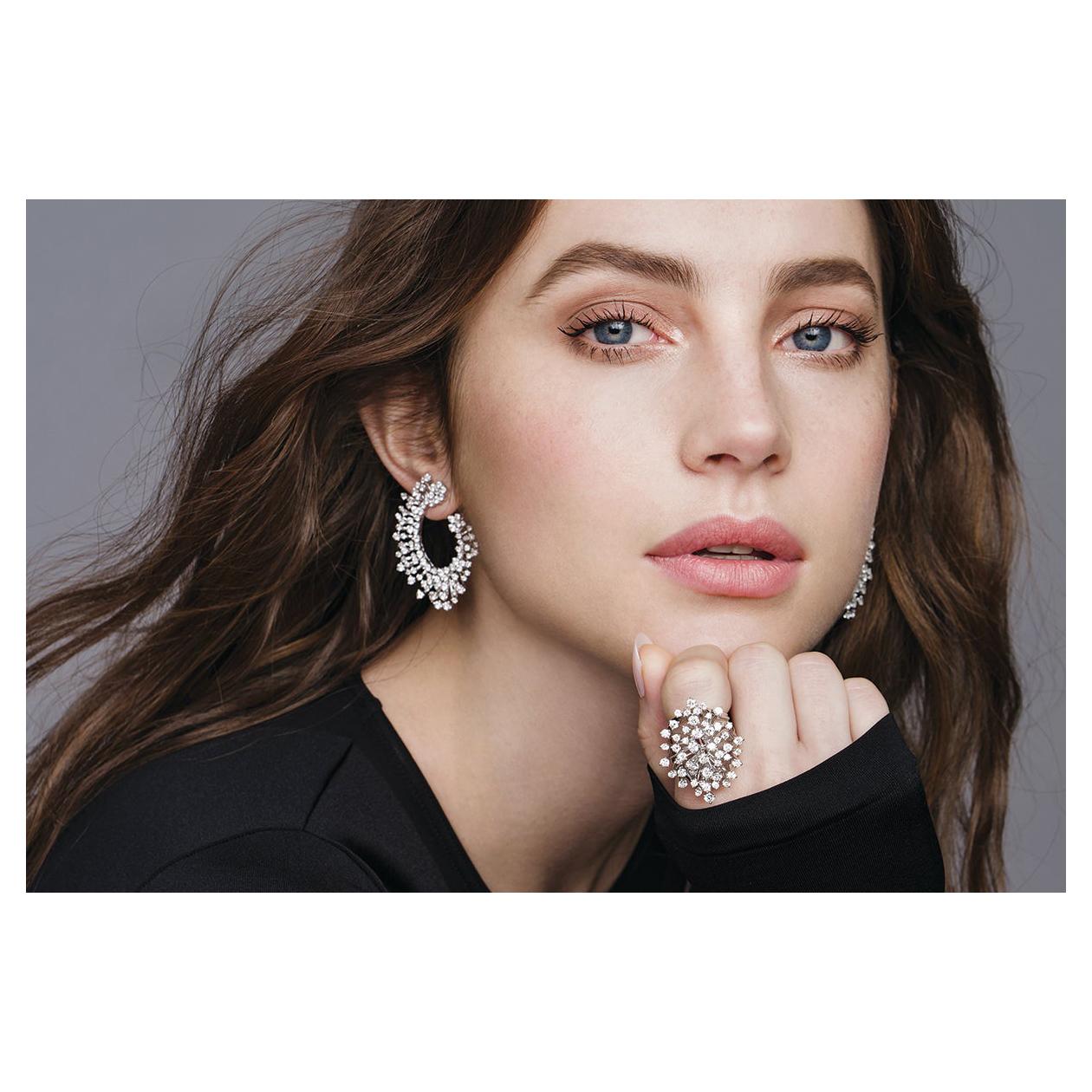 Stylish Earrings White Gold White Diamonds Pearls Hand Decorated with ...