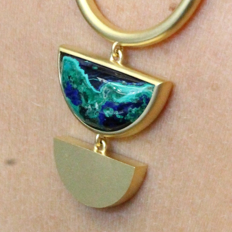 18 Karat Matte Yellow Gold Half-Moon Necklace with Azurite-Malachite ...
