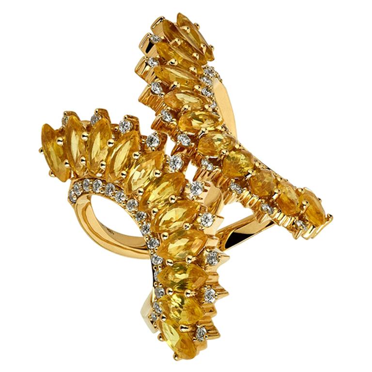 Diamonds Black Sapphire 18 Karat Yellow Gold Seagull Ring For Sale at ...