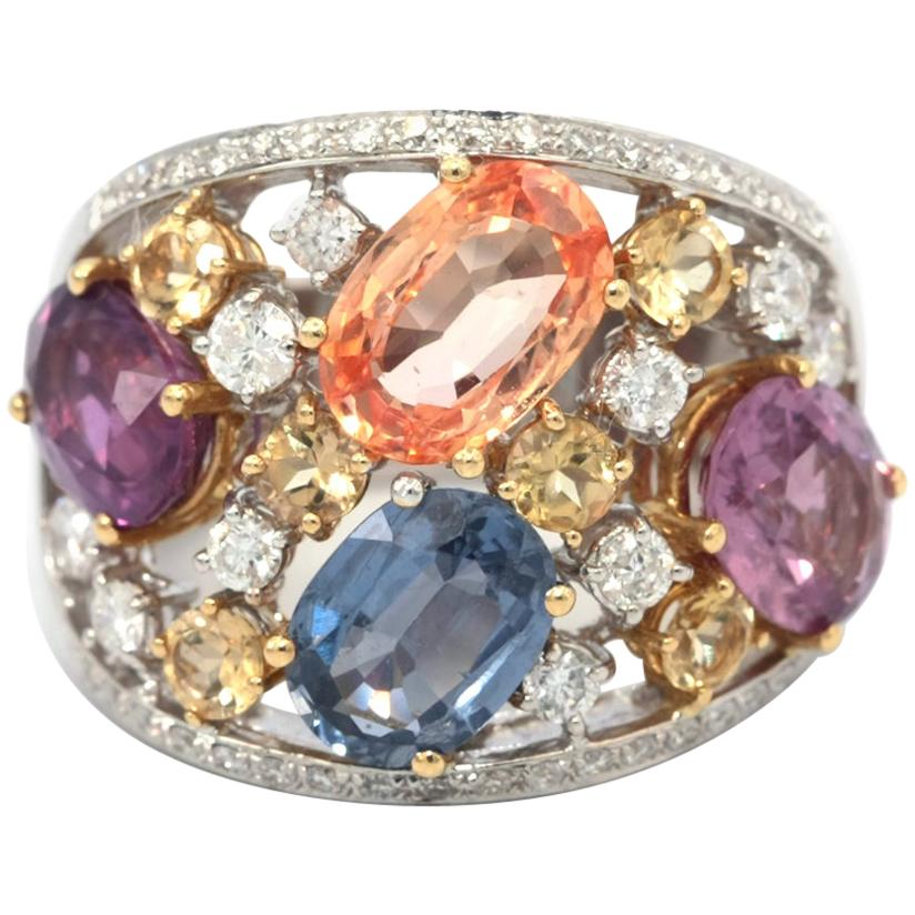 Multi-Color Sapphire and Diamond Ring by Oro Trend at 1stdibs