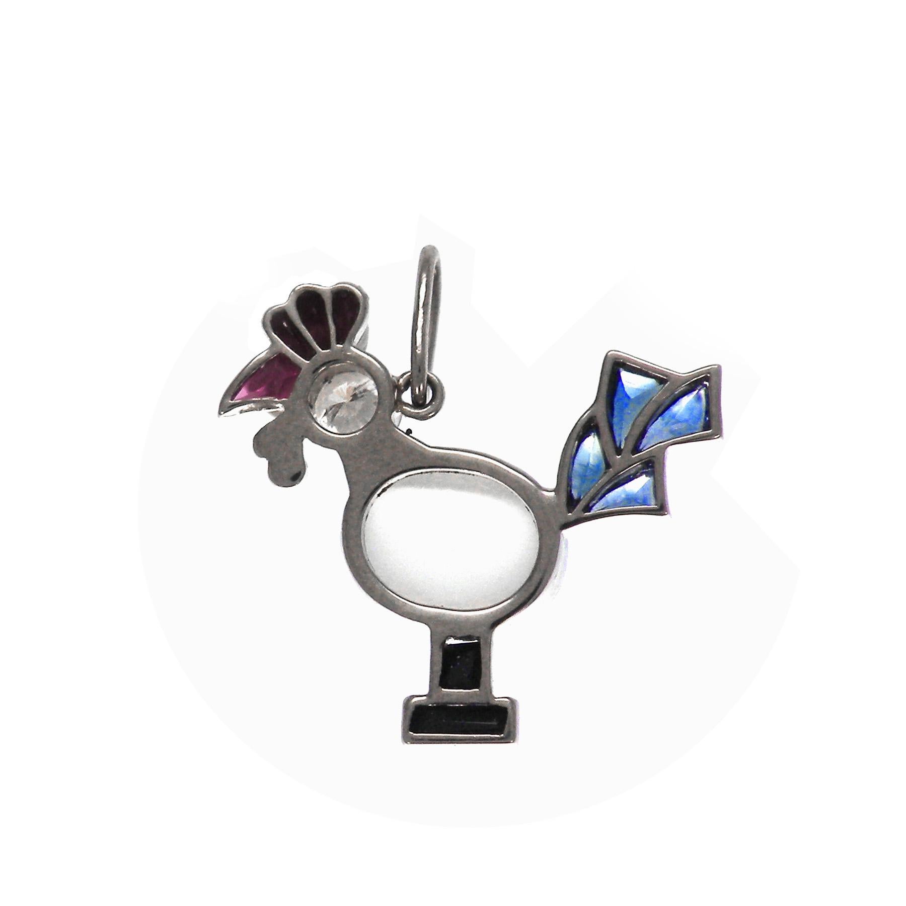 18 Karat Multi-Color Stone and Diamond Chicken Pendent or Charm For ...