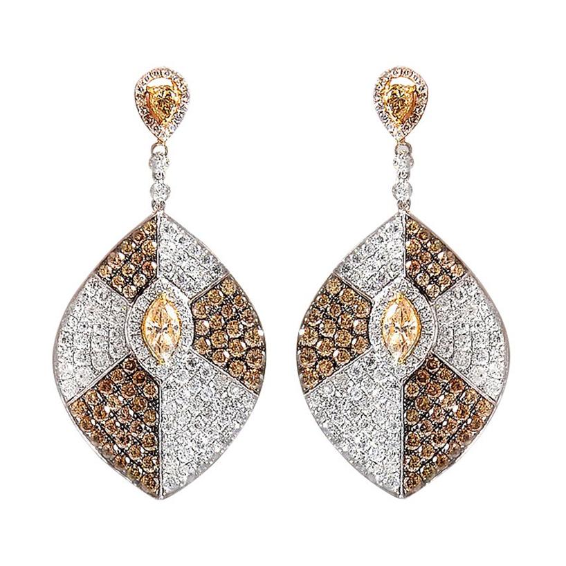 18 Karat Gold Fancy Yellow Multi Shape Diamond and White Diamond Drop ...