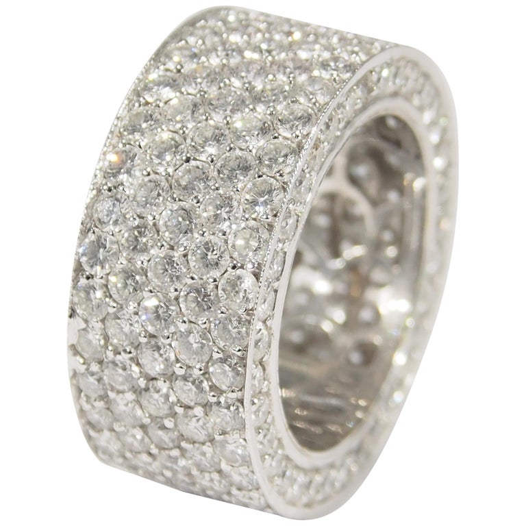 18 Karat Multi Row Diamond Eternity Band White Gold at 1stDibs