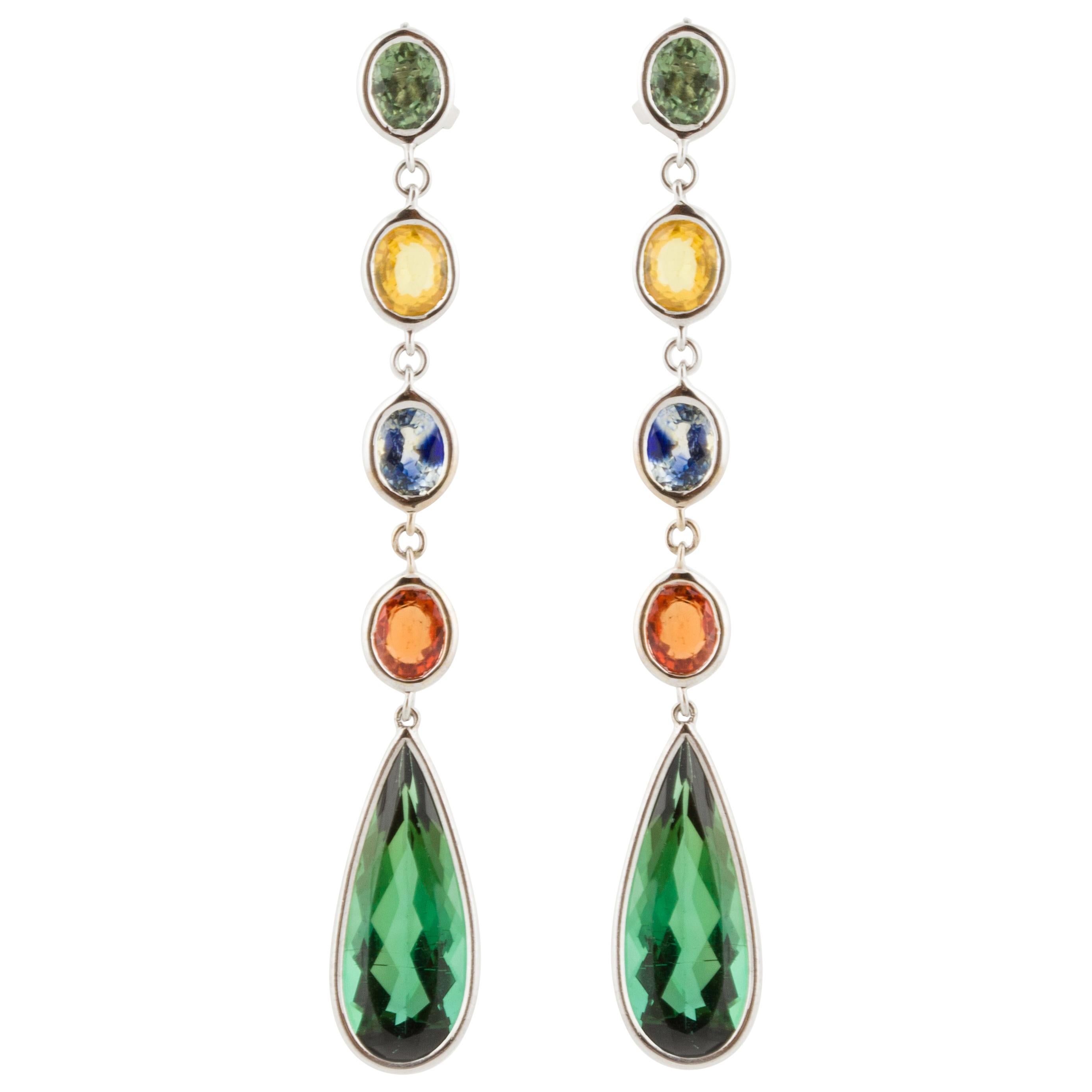 Gemistry 2.18 Cts. Multi Sapphires and Diamond Drop Earrings in 18k ...