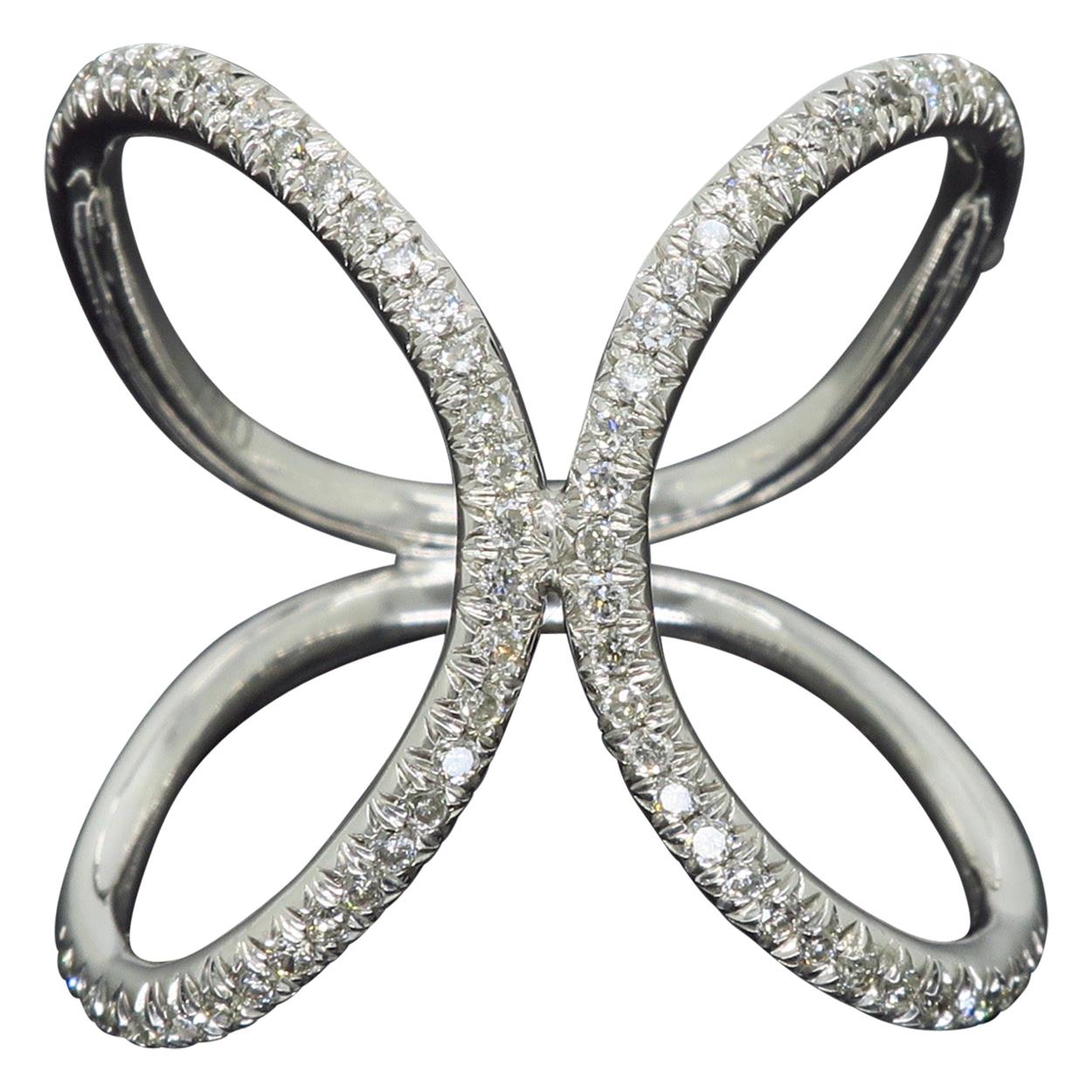 Negative Space Cross-Over Diamond Ring in 18 Karat White Gold For Sale ...