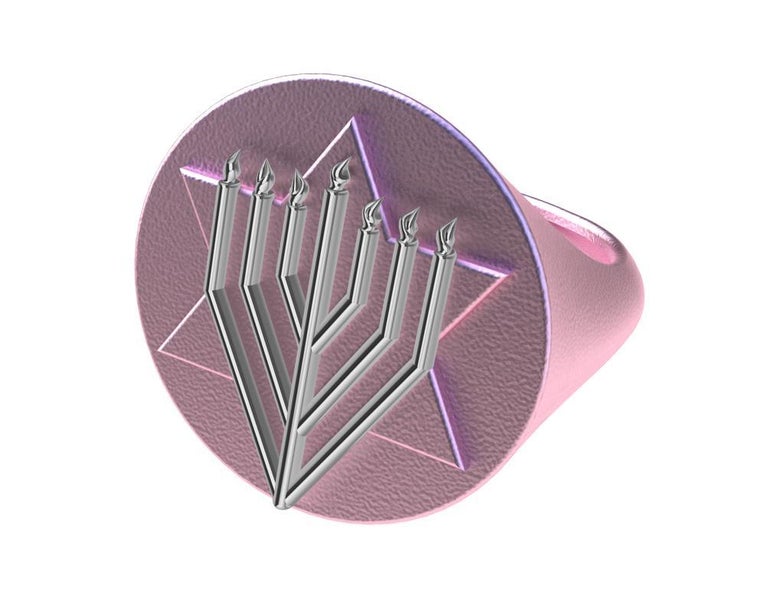 Customizable 18 Karat Pink and 18 Karat White Gold Judaica Art Signet ...