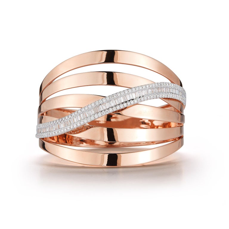 18 Karat Pink Gold and Diamond Bangle-Cuff Bracelet For Sale at 1stDibs