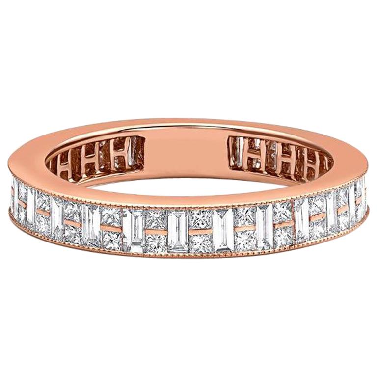 18 Karat Gold Channel Set Princess Cut Pink Sapphire Diamond Linear ...