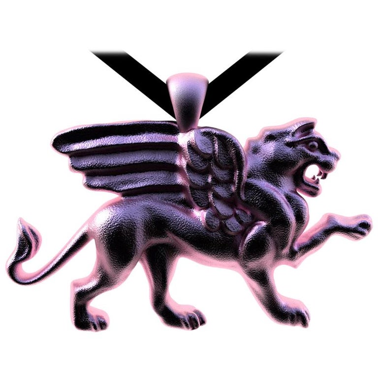 18 Karat Pink Gold Winged Lion Griffin Pendant Necklace For Sale (Free ...
