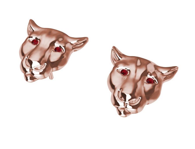 18 Karat Pink Gold Ruby Eyes Colorado Cougar Stud Earrings For Sale at ...