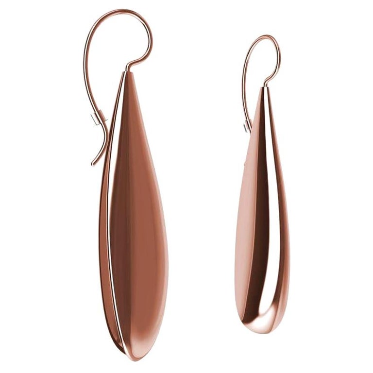 18 Karat Pink Gold Micron Plate Long Teardrop Drop Earrings For Sale at ...