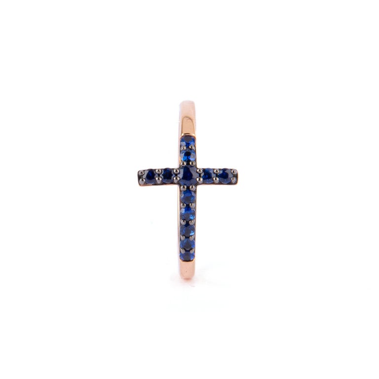 18 Karat Red Gold Cross Ring Feauture with Blu Sapphires For Sale at ...