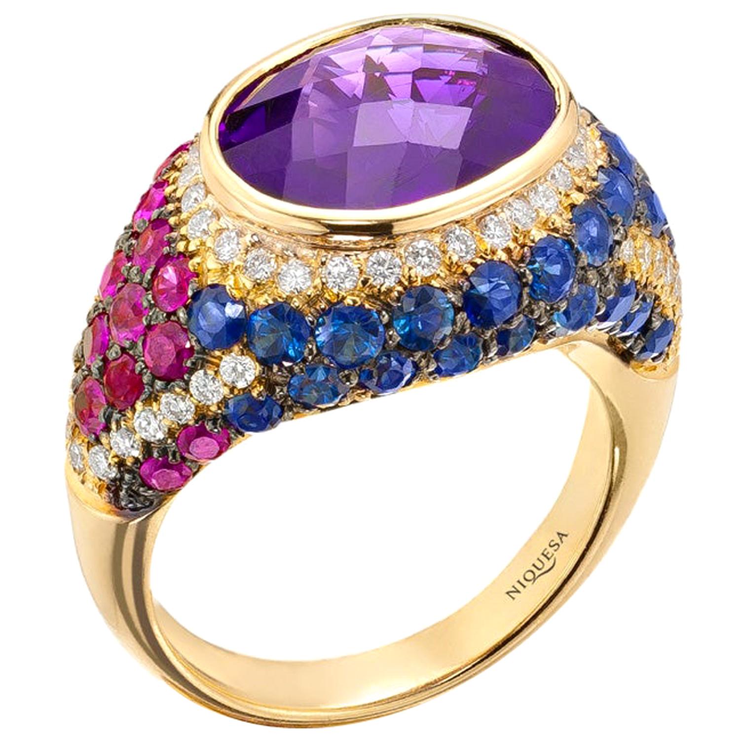 Venyx 18 Karat Gold Sapphire Ruby Amethyst Colored Stone Bear Paw Heart ...