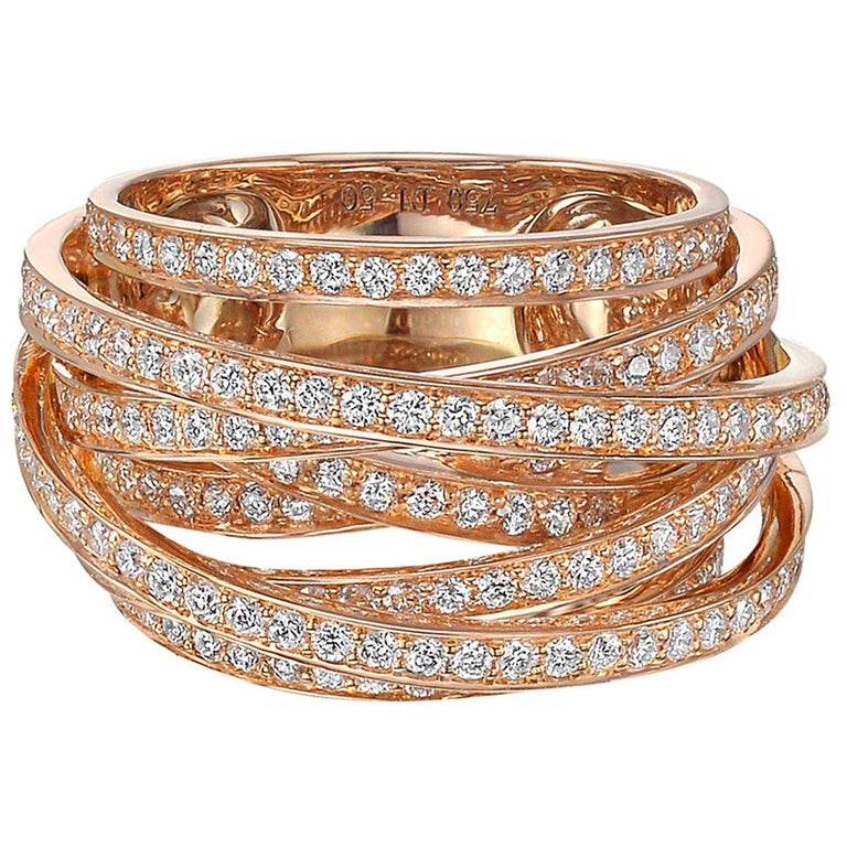 18 Karat Rose Gold and Diamond Multi-Row Ring at 1stDibs