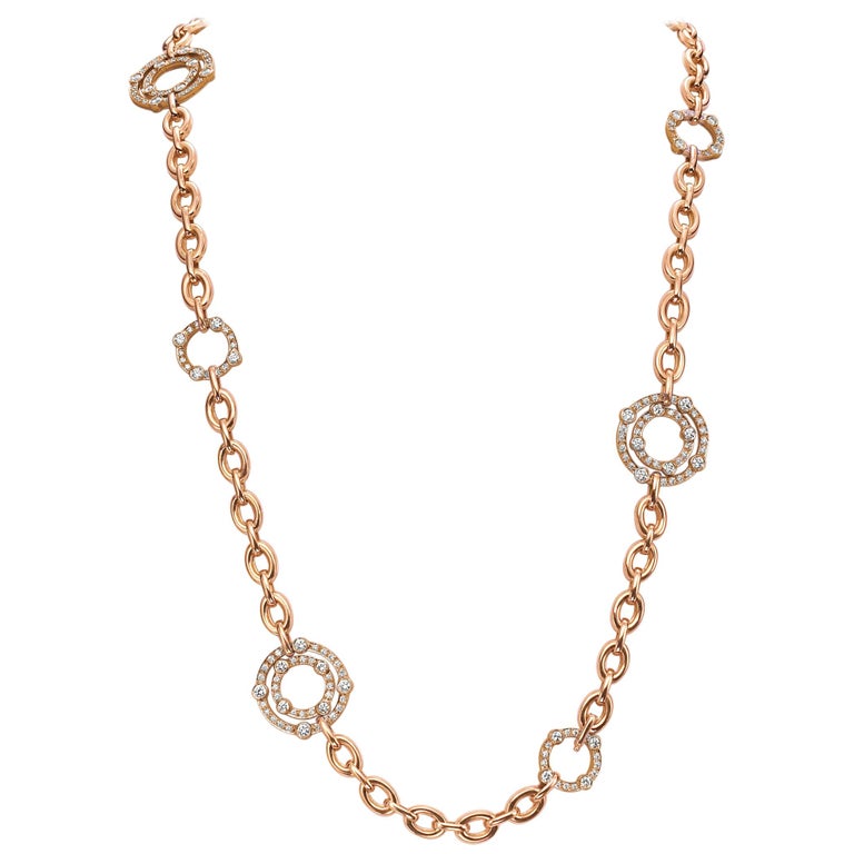 18 Karat Rose Gold and Diamond Round Link Carousel Convertible Necklace ...