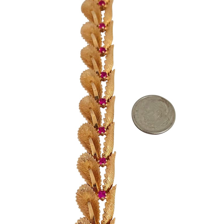18 Karat Rose Gold and Pink Sapphire Vintage Floral Leaf Link Bracelet ...