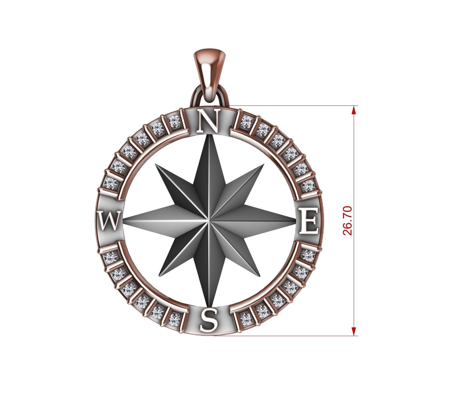 18 Karat Rose Gold and Sterling Diamond Sailors Compass Pendant For ...