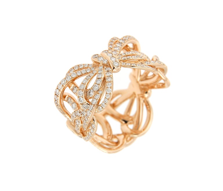 18 Karat Rose Gold and White Diamonds Bow Band Ring For Sale at 1stDibs