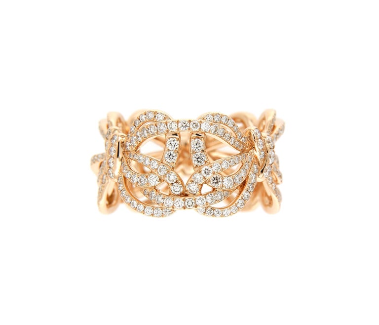 18 Karat Rose Gold and White Diamonds Bow Band Ring For Sale at 1stDibs