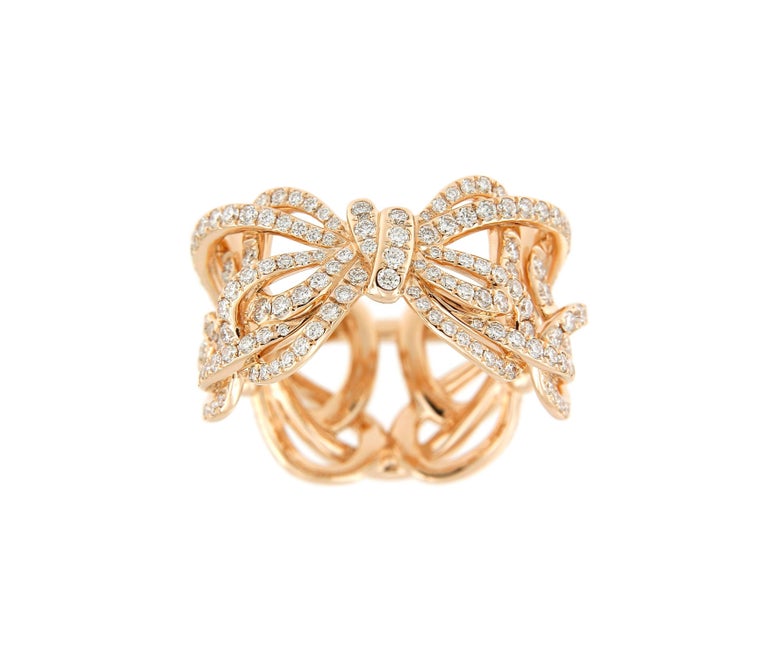 18 Karat Rose Gold and White Diamonds Bow Band Ring For Sale at 1stDibs