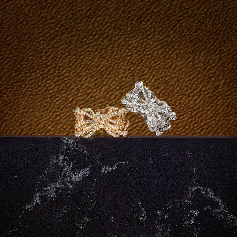 18 Karat Rose Gold and White Diamonds Bow Band Ring For Sale at 1stDibs