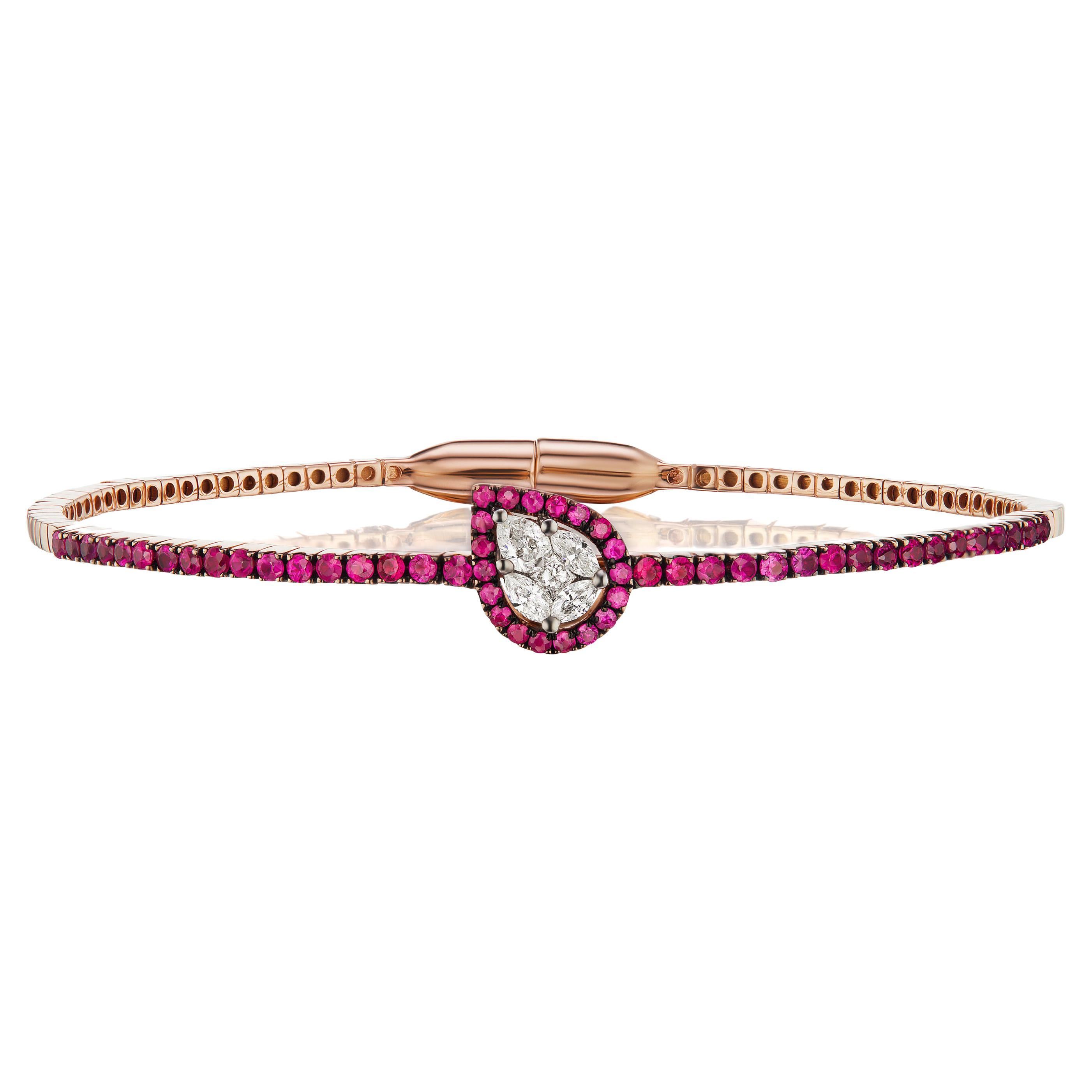 Retro Carved Ruby Diamond Double 18 Karat Gold Clips Detachable Bangle ...