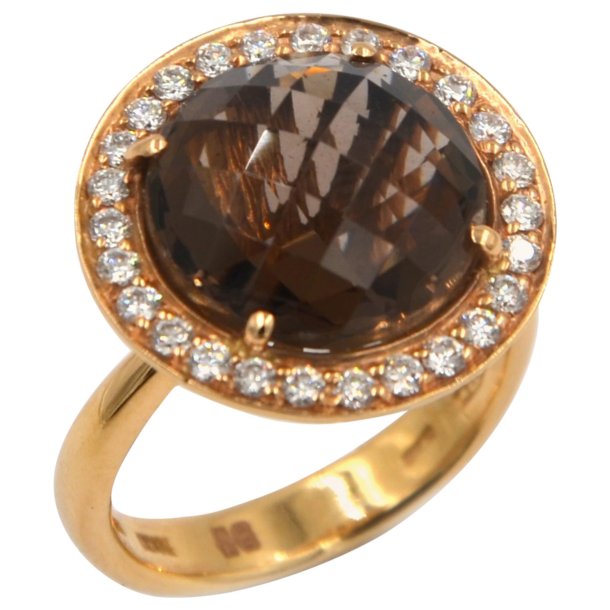 Cartier 18 Karat White Gold Smoky Quartz and Diamond Ring For Sale at ...