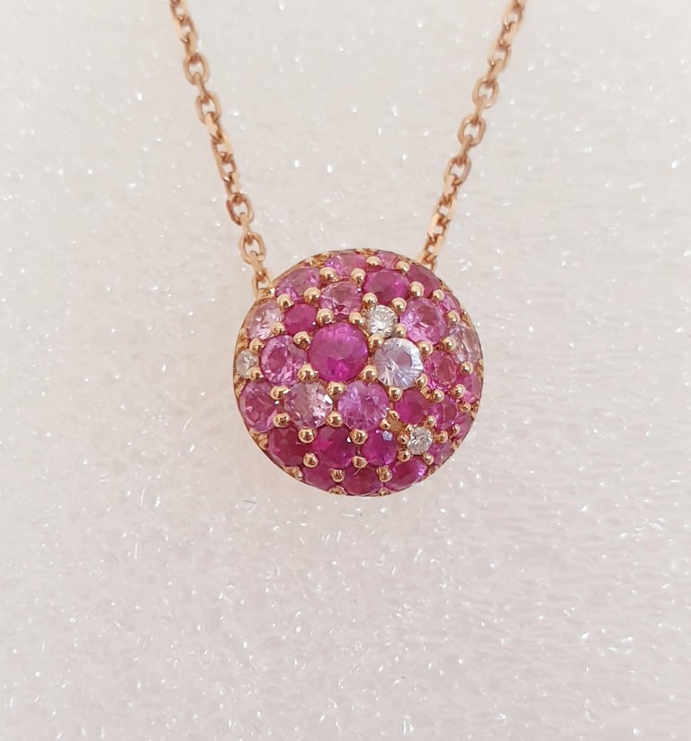 18 karat Rose Gold Chain with pavée of Ruby and Diamond Pendant For ...