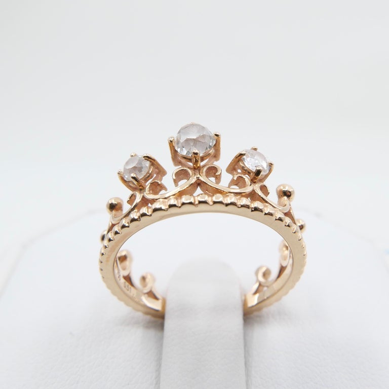18 Karat Rose Gold Crown Ring With Old Mine Cut Diamonds 0.51 Carat at ...