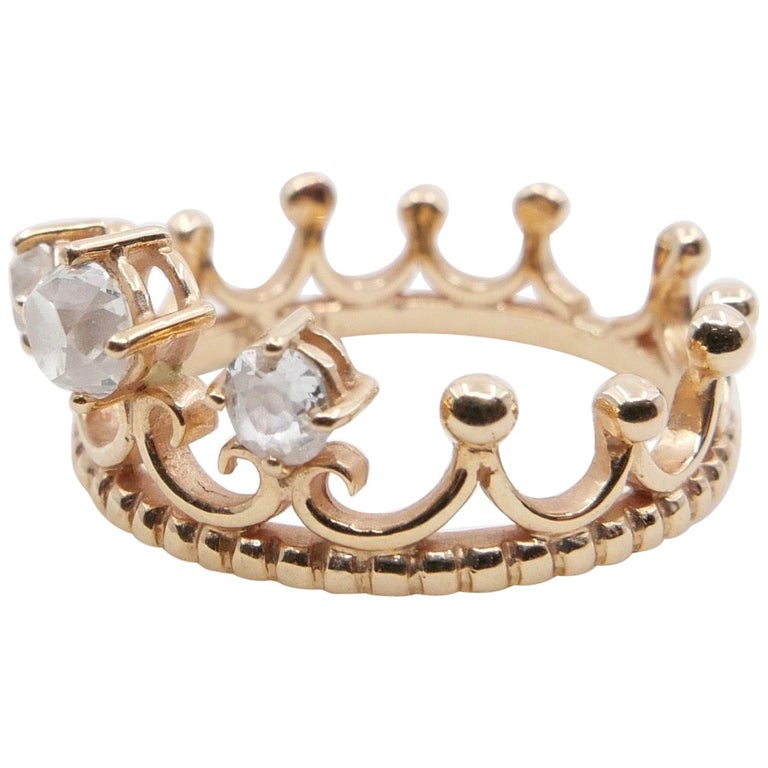 18 Karat Rose Gold Crown Ring With Old Mine Cut Diamonds 0.51 Carat at ...
