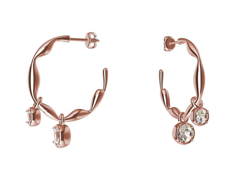 18 Karat Rose Gold Dangle GIA Diamond Earring Hoops For Sale at 1stDibs
