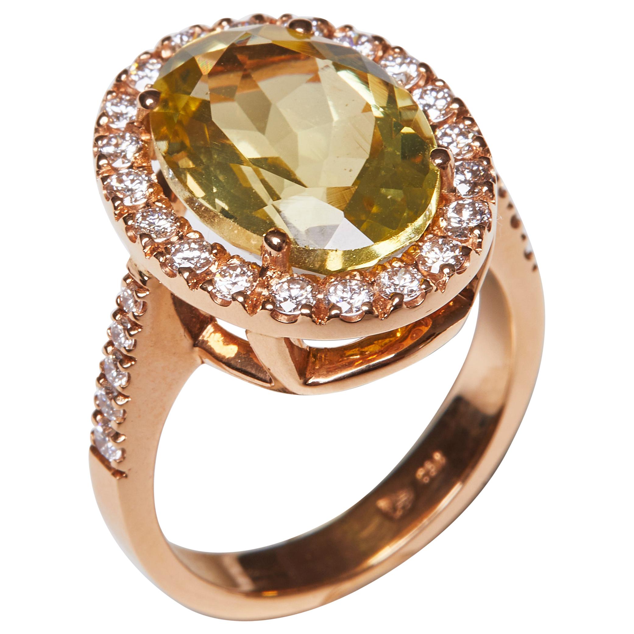Large Retro Hexagonal Citrine Rose Gold Ring at 1stDibs