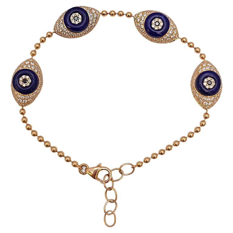 18 Karat Rose Gold Diamond and Lapis Lazuli 'Evil Eye' Bracelet For Sale at 1stDibs