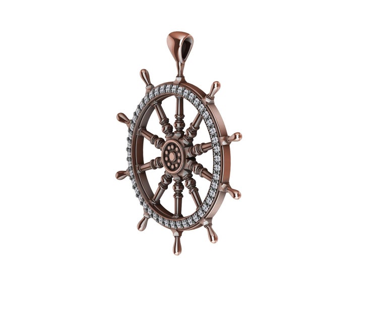 18 Karat Rose Gold Diamond Captain Sailors Wheel Pendant For Sale at ...