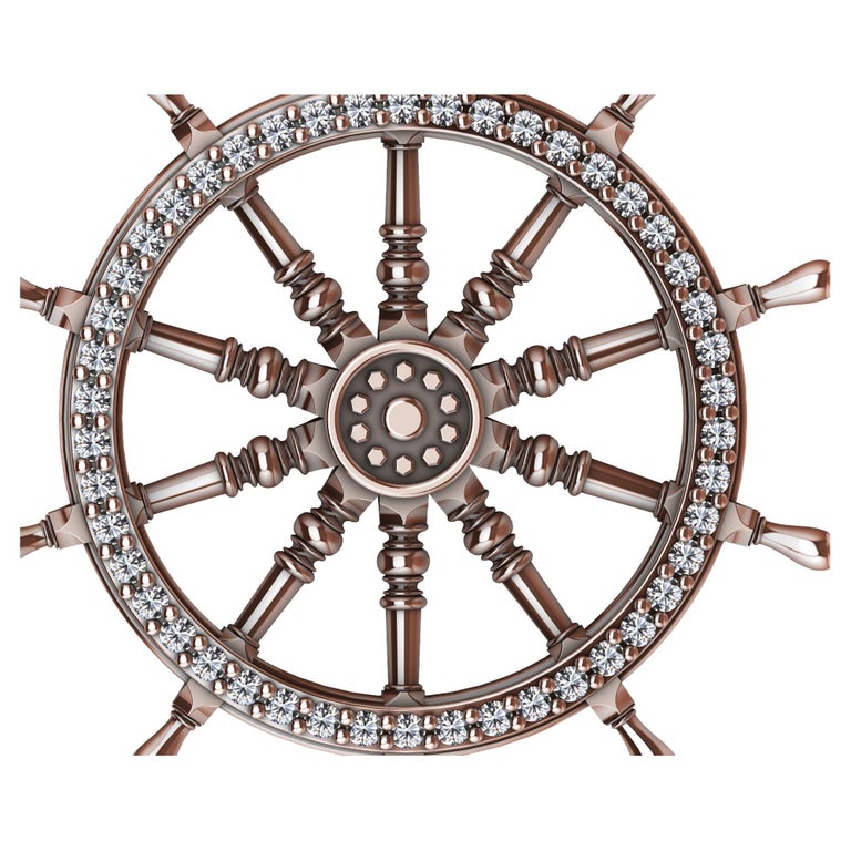 18 Karat Rose Gold Diamond Captain Sailors Wheel Pendant For Sale at ...