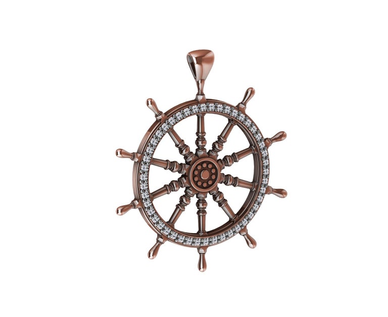 18 Karat Rose Gold Diamond Captain Sailors Wheel Pendant For Sale at ...