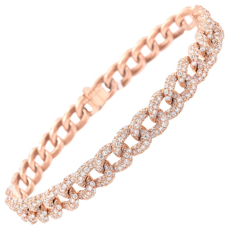18 Karat Rose Gold Diamond Cuban Link Bracelet at 1stDibs