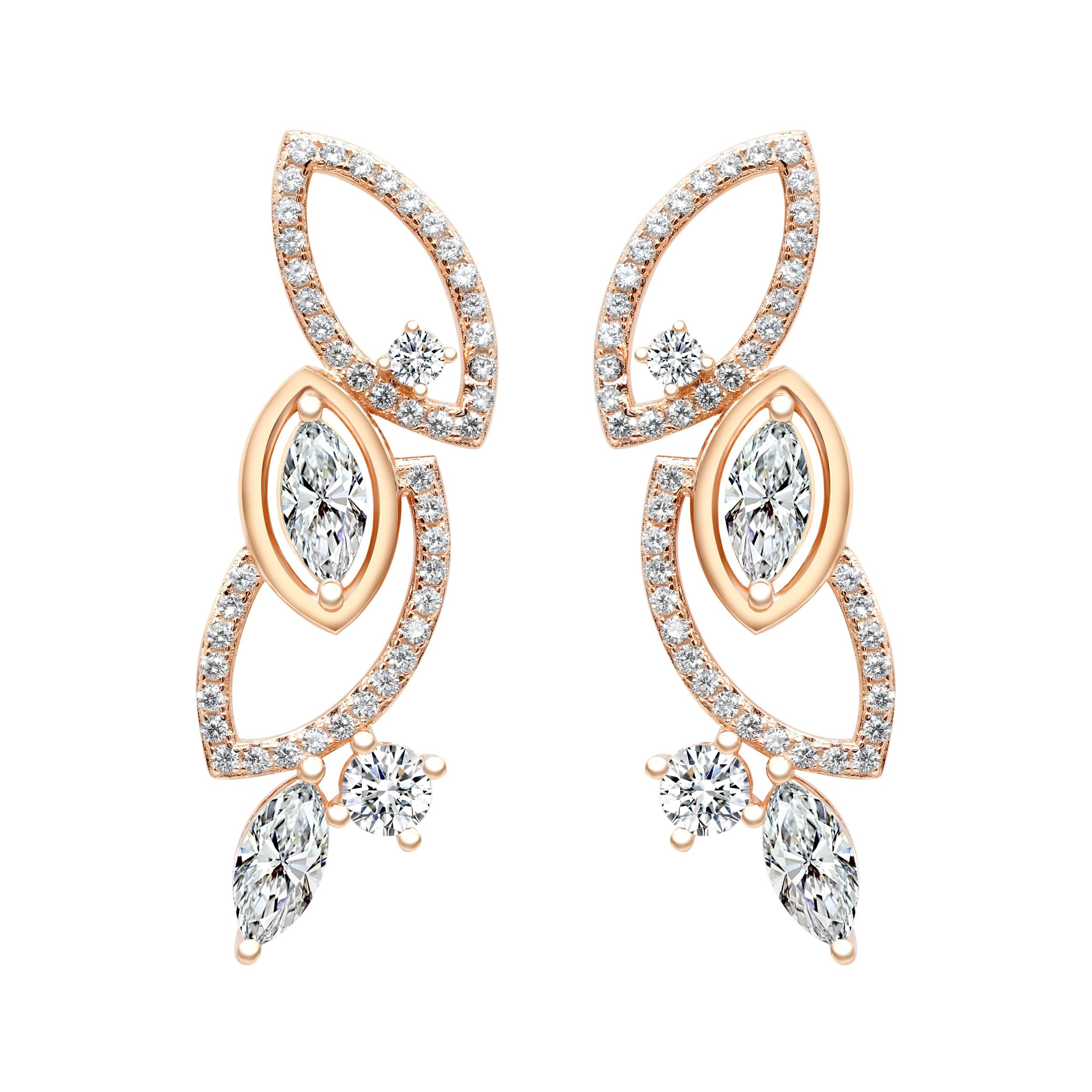 18 Karat Rose Gold Diamond Swirl Earrings For Sale at 1stDibs