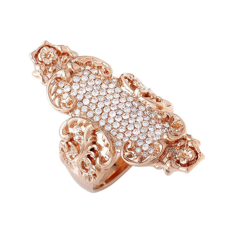 Adler Diamond and Pink Sapphire Pave Rose Gold Rose Ring at 1stdibs