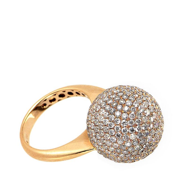 18 Karat Rose Gold Diamond Set Sphere Ring For Sale at 1stDibs