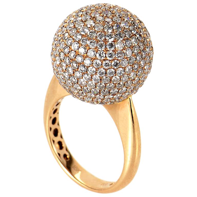 18 Karat Rose Gold Diamond Set Sphere Ring For Sale at 1stDibs