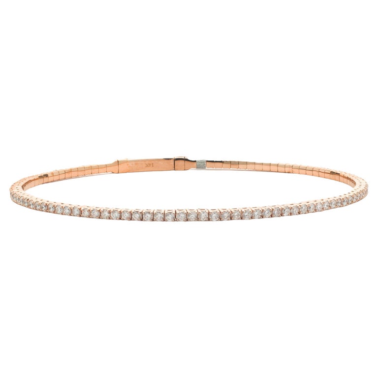 18 Karat Rose Gold Flexible Diamond Bangle Bracelet at 1stDibs