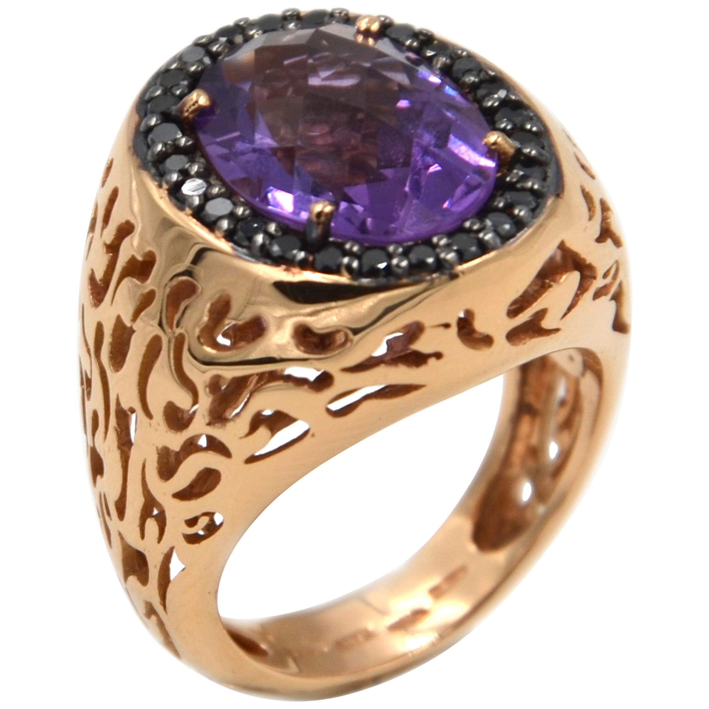 Ladies Ring, 14 Karat Gold with Large Faceted Amethyst and Diamonds For ...