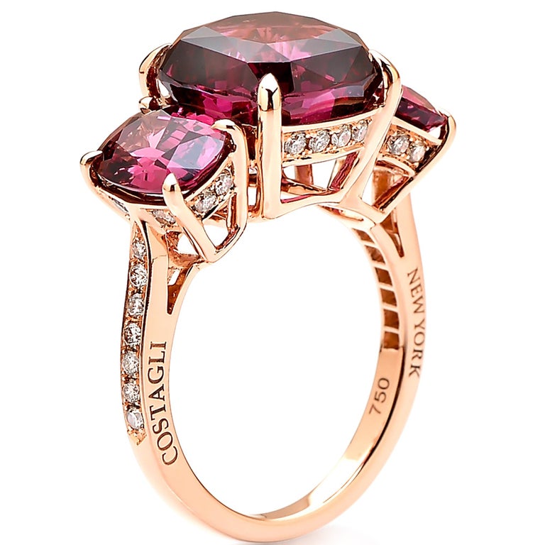 18 Karat Rose Gold Garnet Ring with Champagne Diamonds at 1stDibs