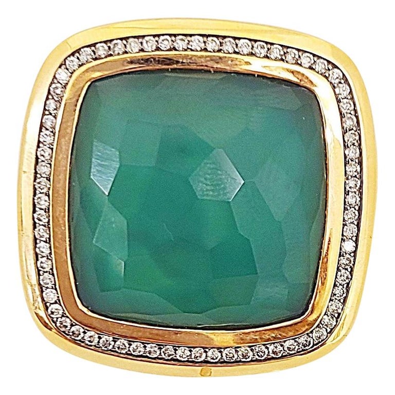 18 Karat Rose Gold Green Agate and White Quartz Ring with Diamonds at ...