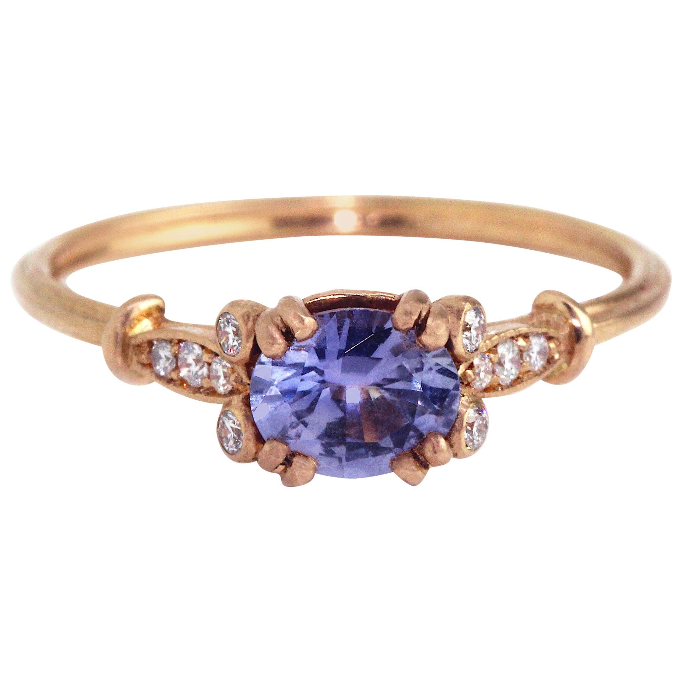 18 Karat Rose Gold Lilac Sapphire Diamond Engagement Ring For Sale at ...