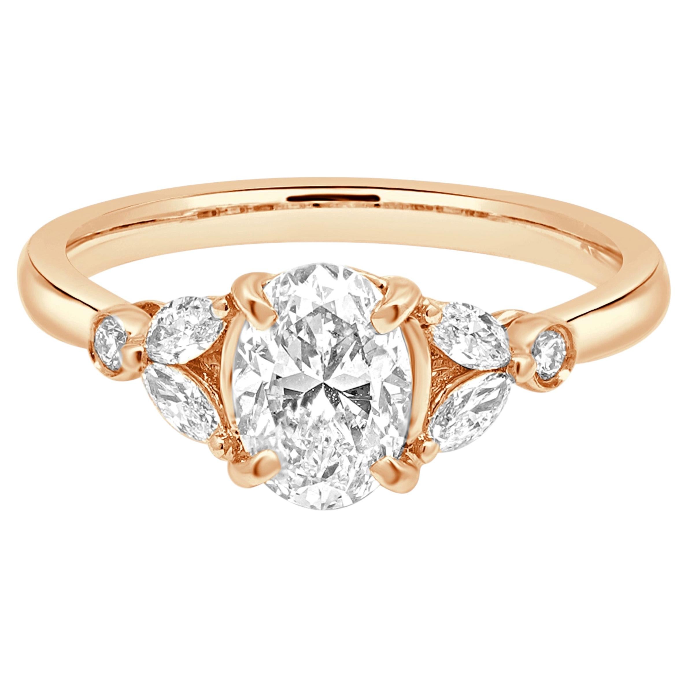 1.50 ct Oval Natural Diamond in 14k Rose Gold Solitaire Ring For Sale ...
