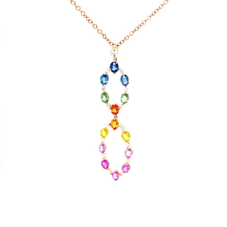 18 Karat Rose Gold Oval Multi-Colored Sapphires Diamond Pendant For ...